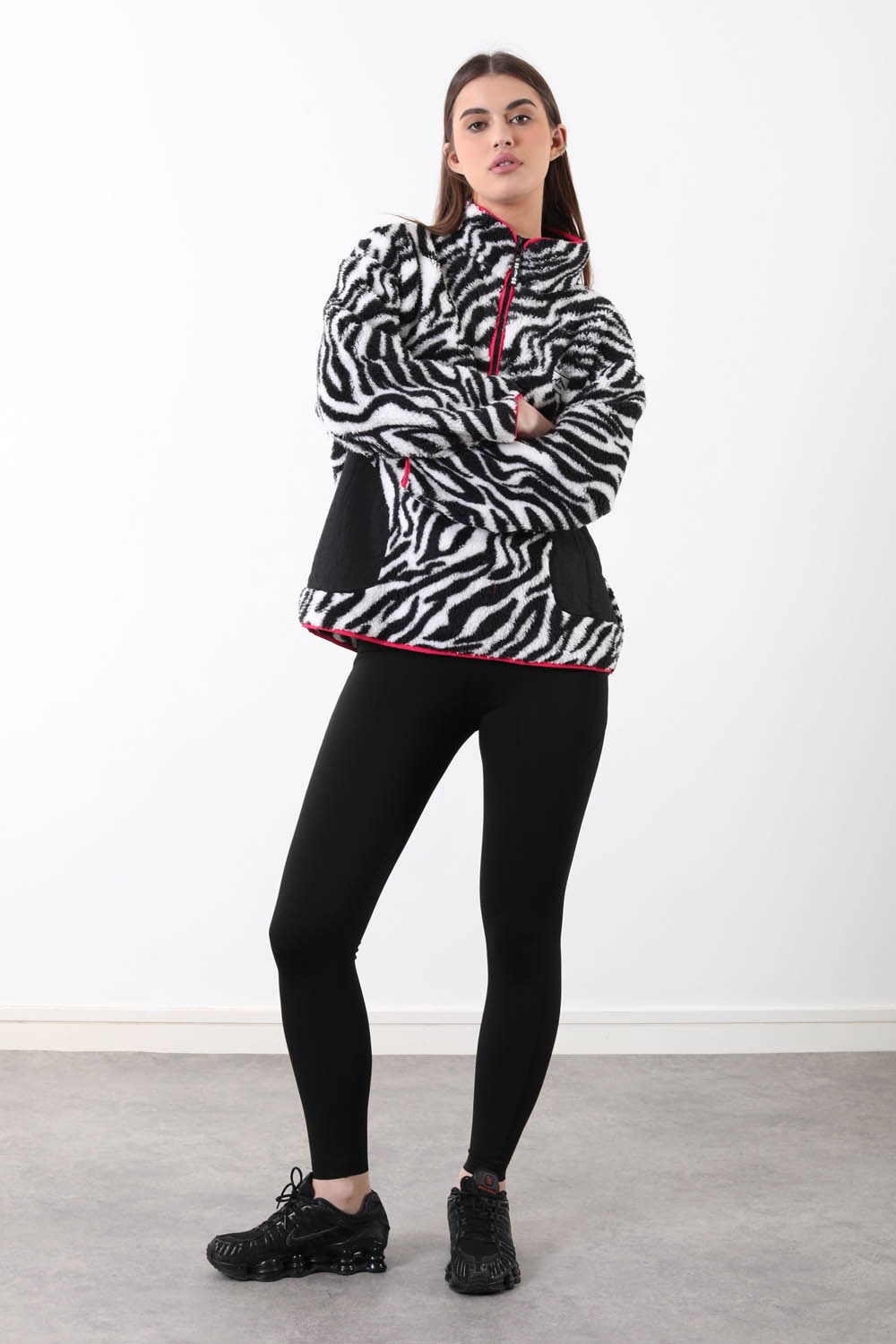Spark Zebra Print Half Zip Fleece - Trendy & Cozy Jumper